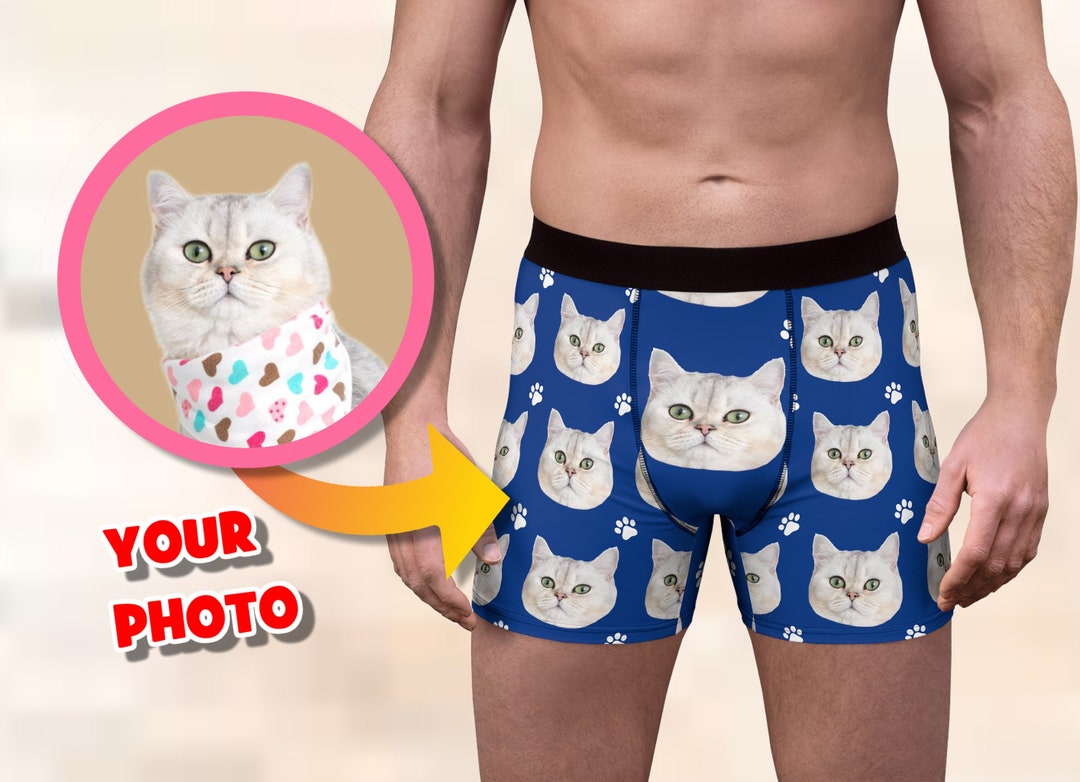 Personalized Cat Dad Boxer Briefs, Custom Cat Face Poto Mens Underwera ...
