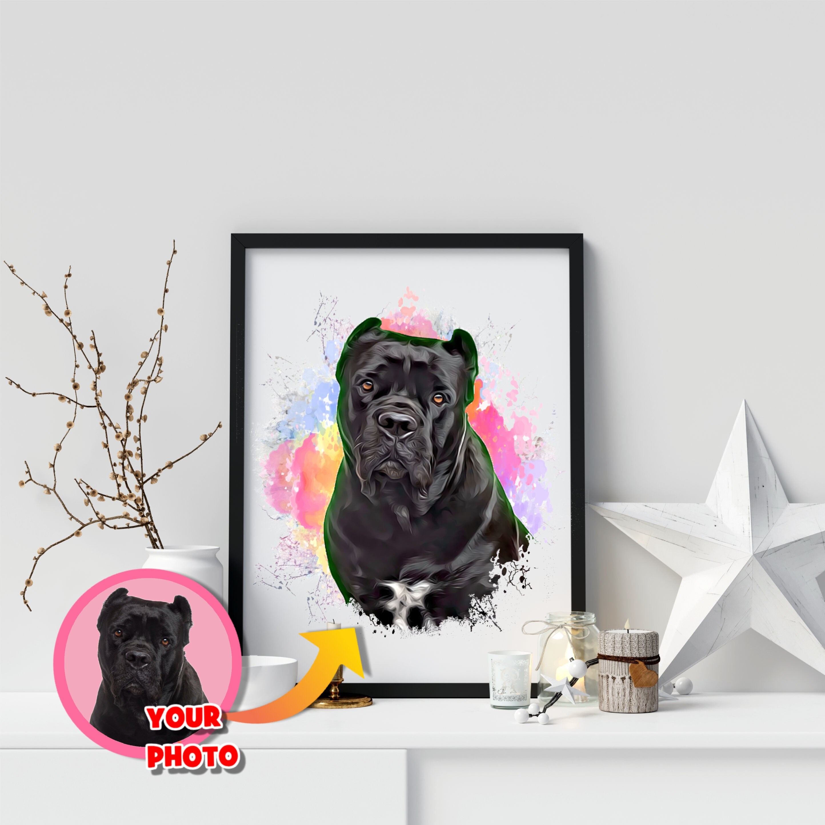 Watercolor cane corso portrait italian corso dog portrait painting ...