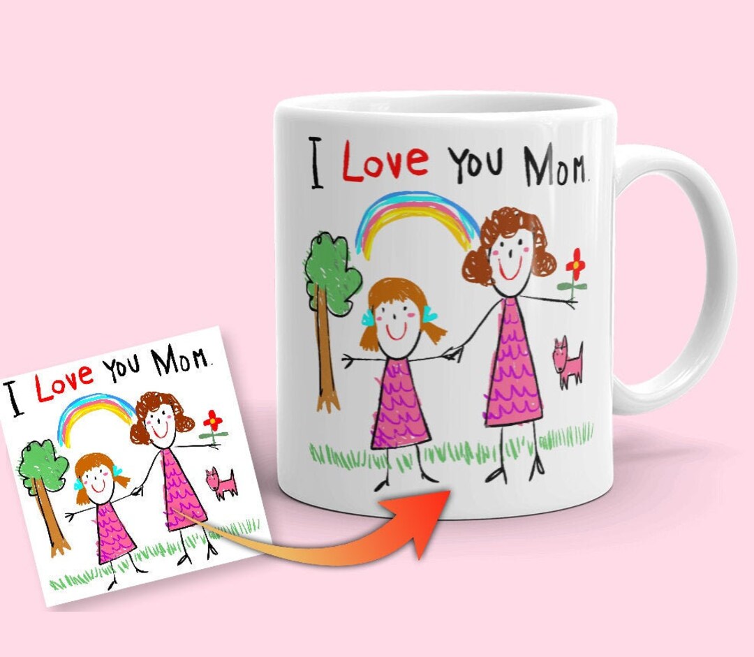 Personalized Kid's Drawing for Mom Printed on Mug, Custom Gift Custom ...