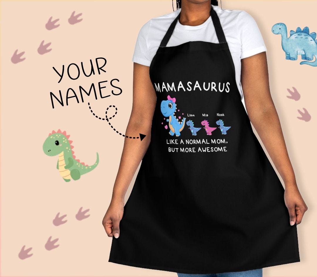 Mamasaurus Apron, Personalized Dinosaur Mom Black Apron, Custom Dino ...