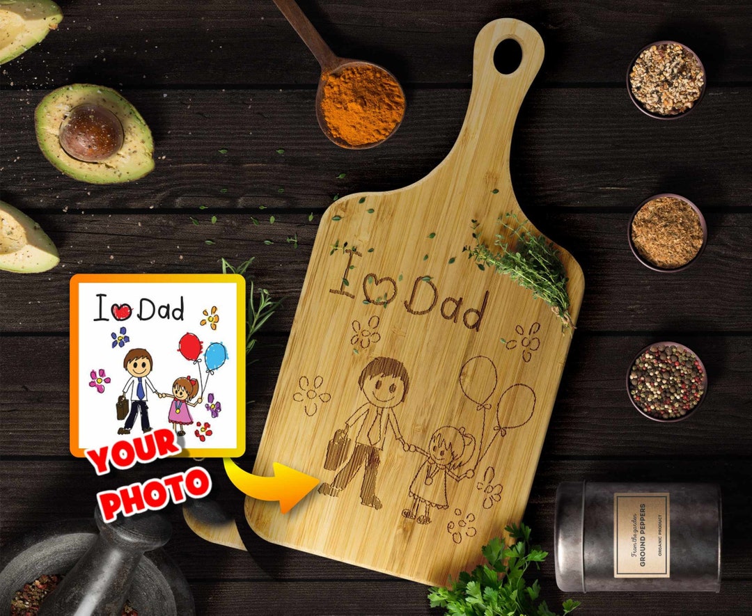 Kids Drawing Cutting Board for Dads, Father's Day Cutting Board, Custom ...