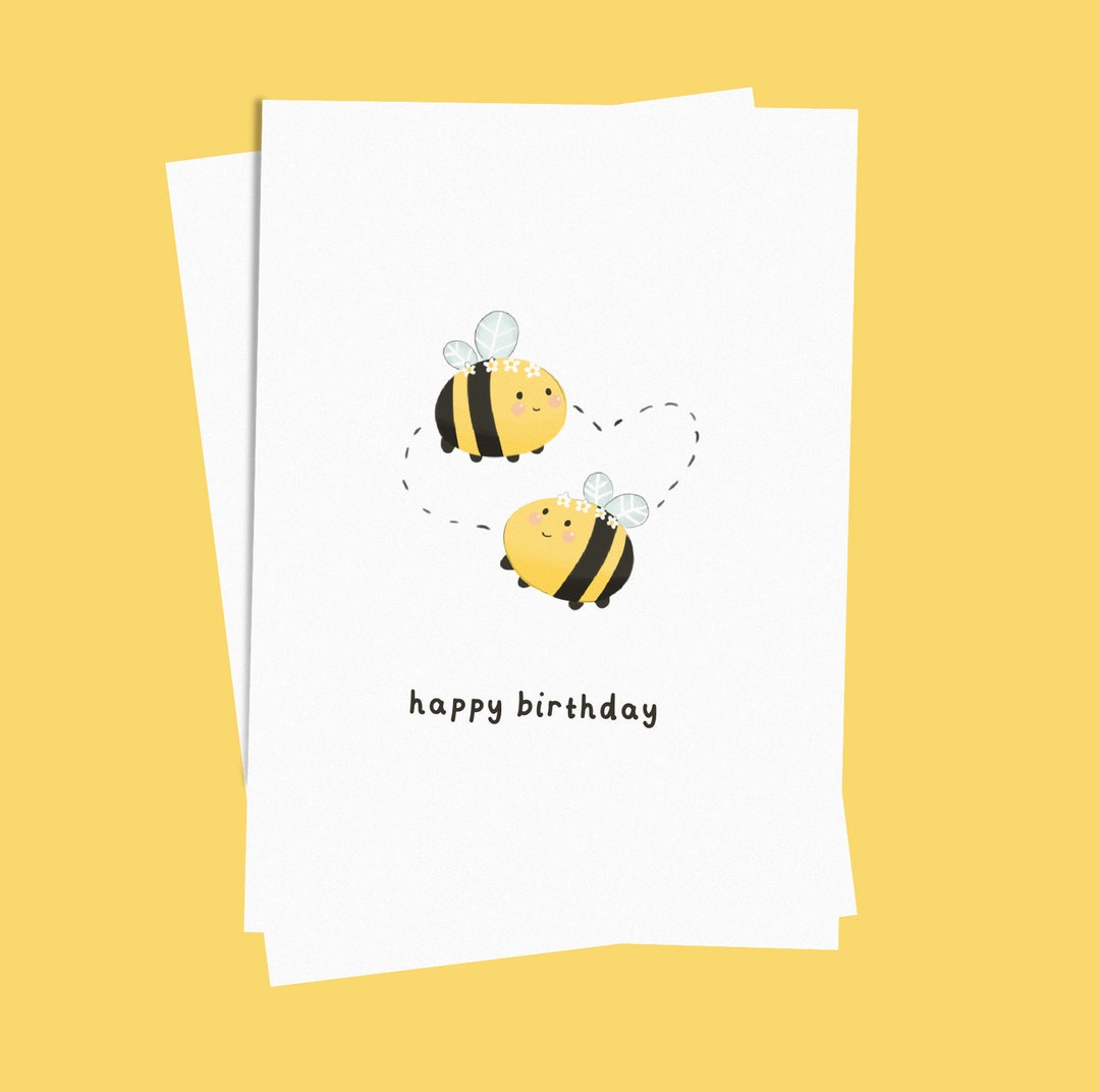 Cute Bee Happy Birthday Greeting Card - Etsy