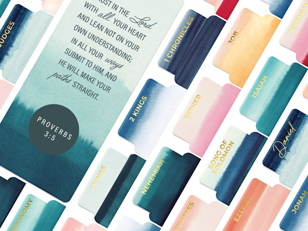 OFFILICIOUS Watercolor Bible Book Tabs, 100 Soft-touch, Gold-foiled ...