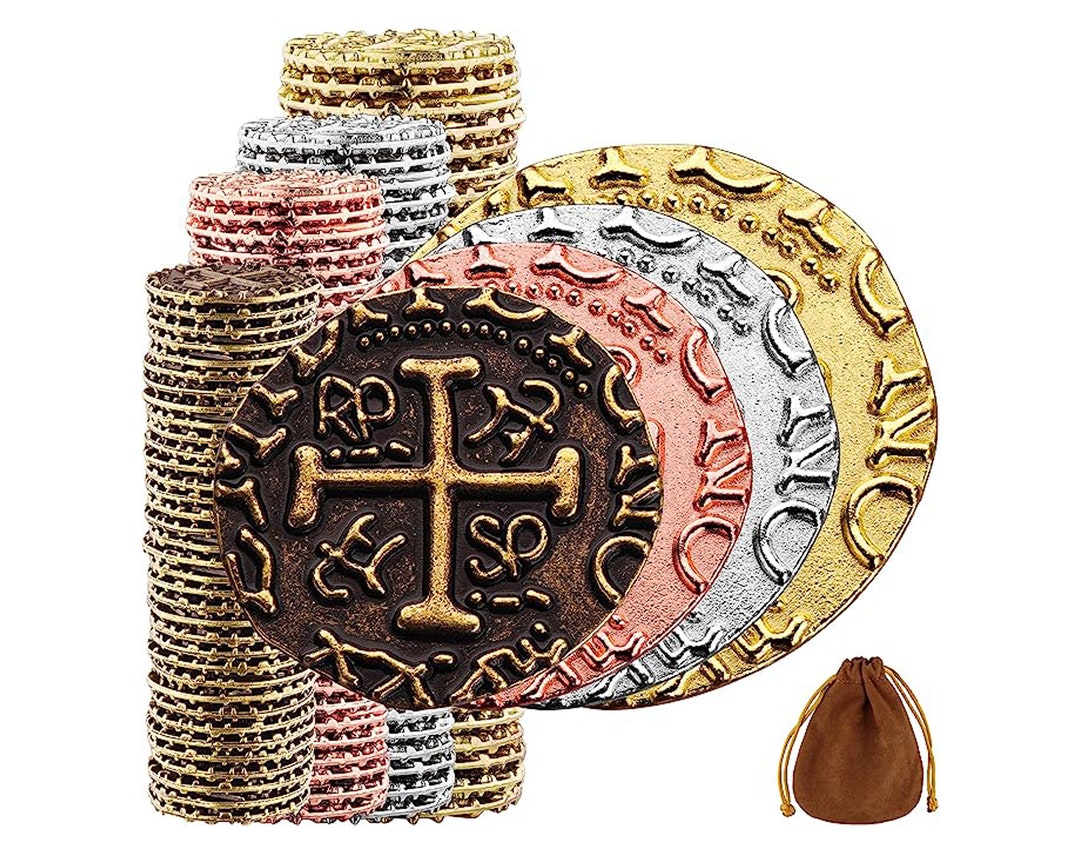 Metal Pirate Coins - Bronze, Silver, Gold & Rose Gold Treasure Coin Set ...