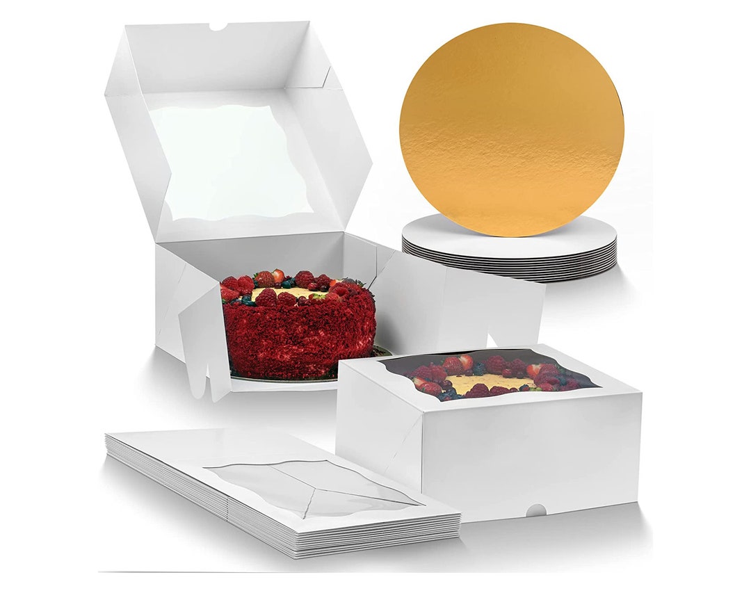 DELIHIDE 12 Front-loading Cake Boxes With Boards - White and Gold ...