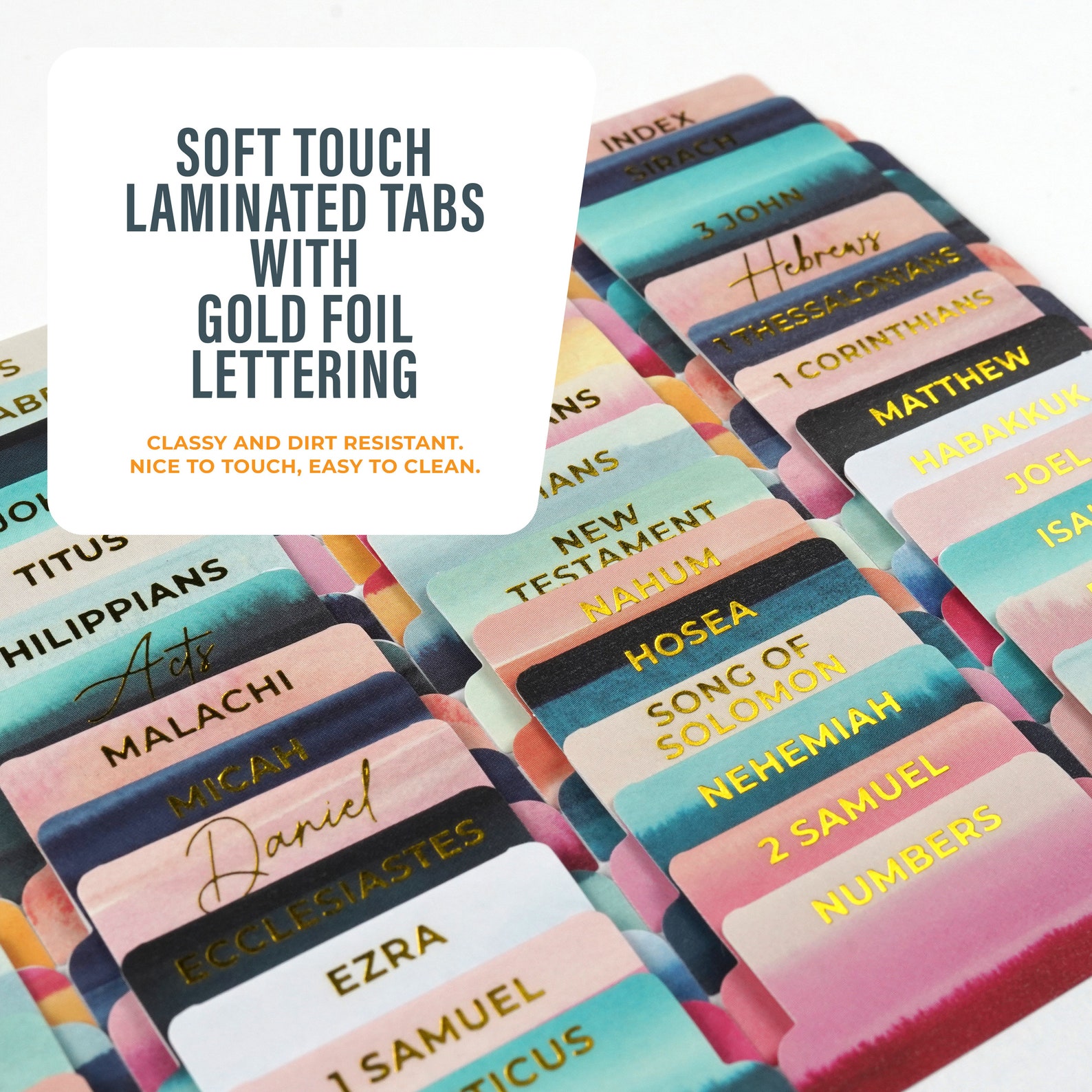 OFFILICIOUS Watercolor Bible Book Tabs, 100 Soft-touch, Gold-foiled ...