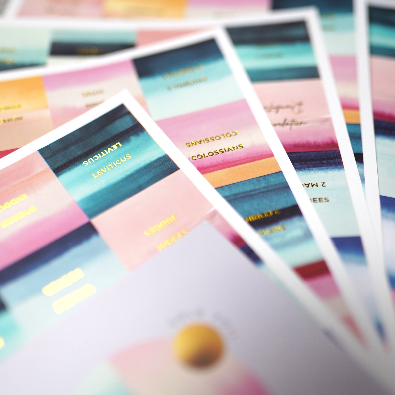 OFFILICIOUS Watercolor Bible Book Tabs, 100 Soft-touch, Gold-foiled ...