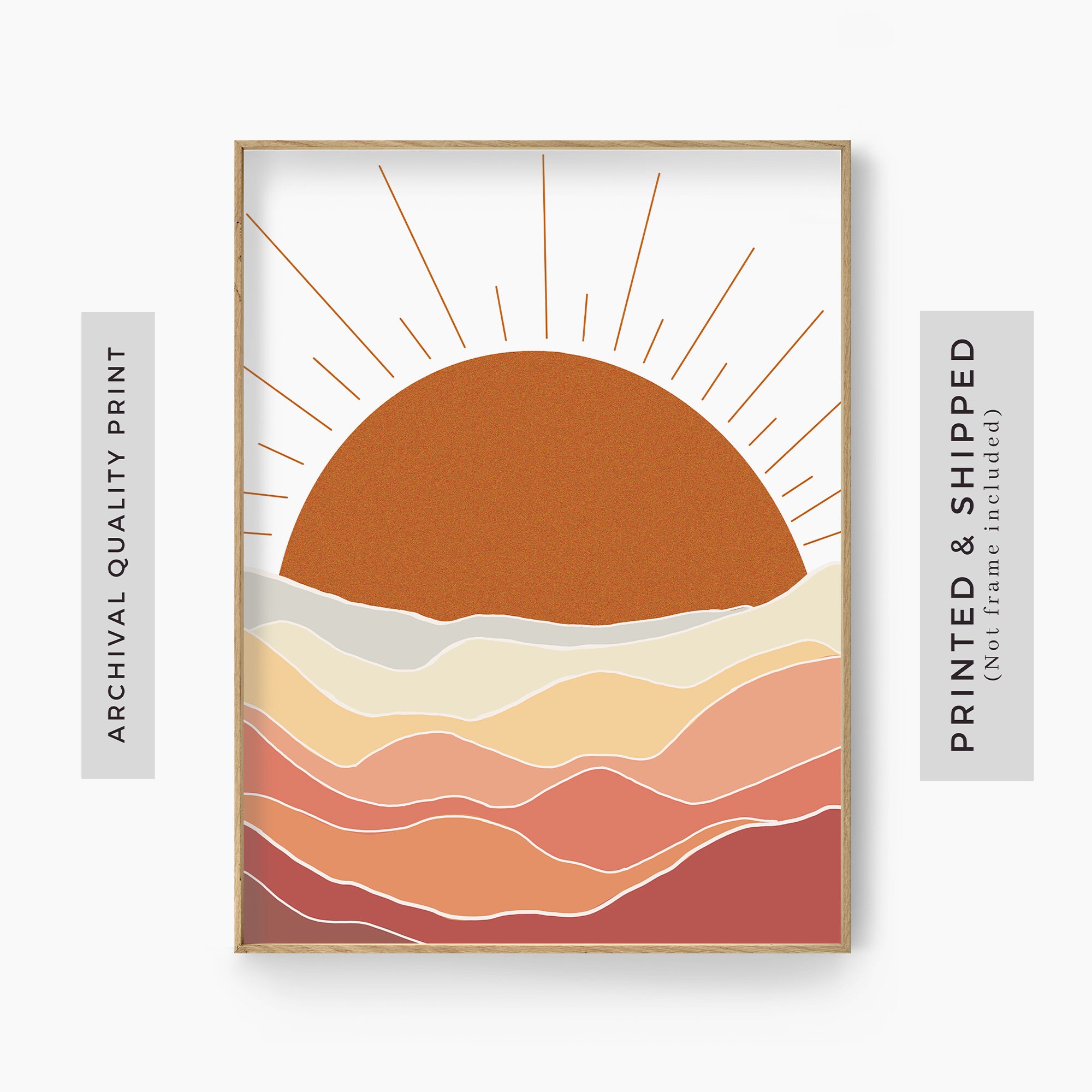 Boho Rising Sun Mountain Art Print Abstract Landscape Poster | Etsy