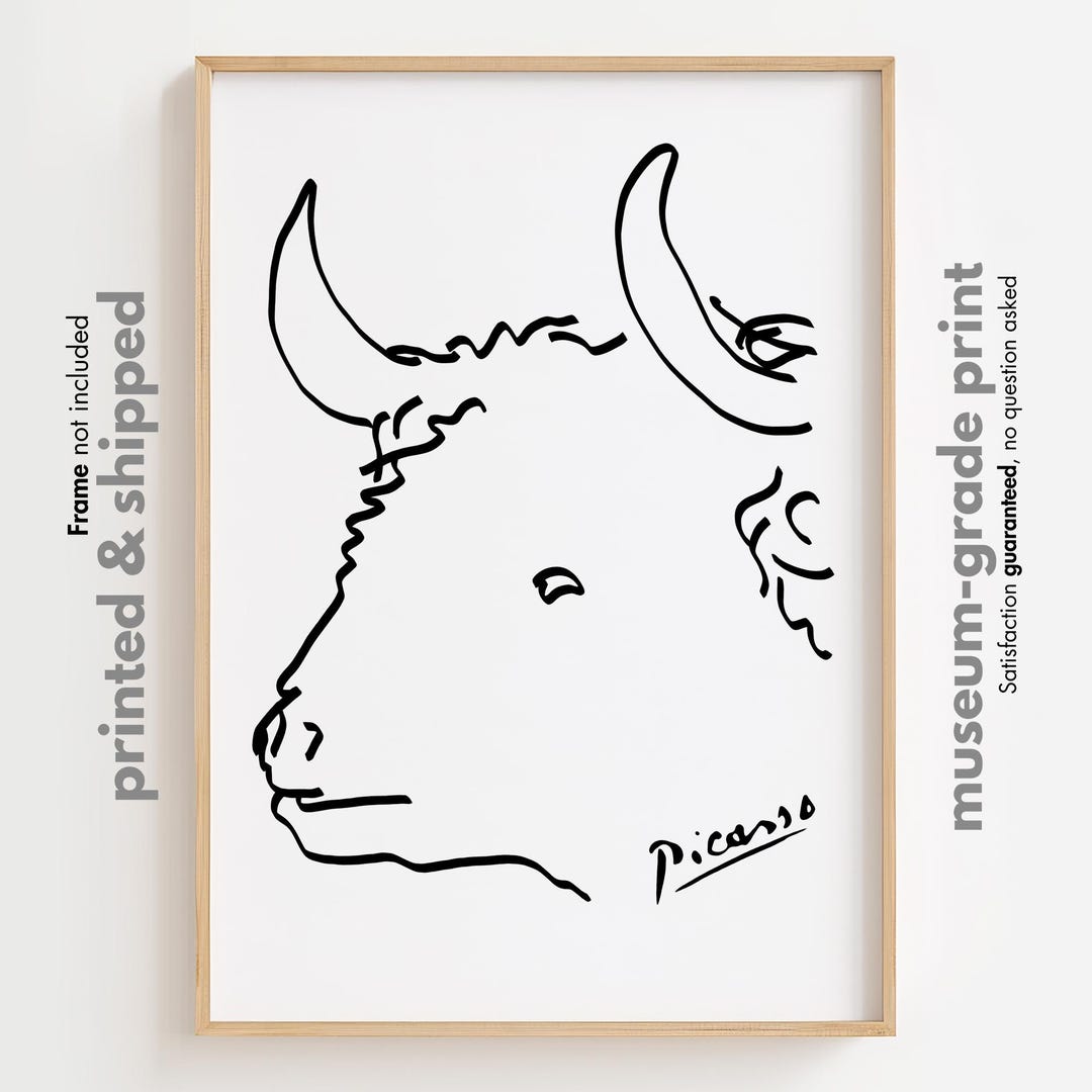 Picasso Cow Line Art Print, Nursery Animal Poster, Picasso Sketch Wall ...