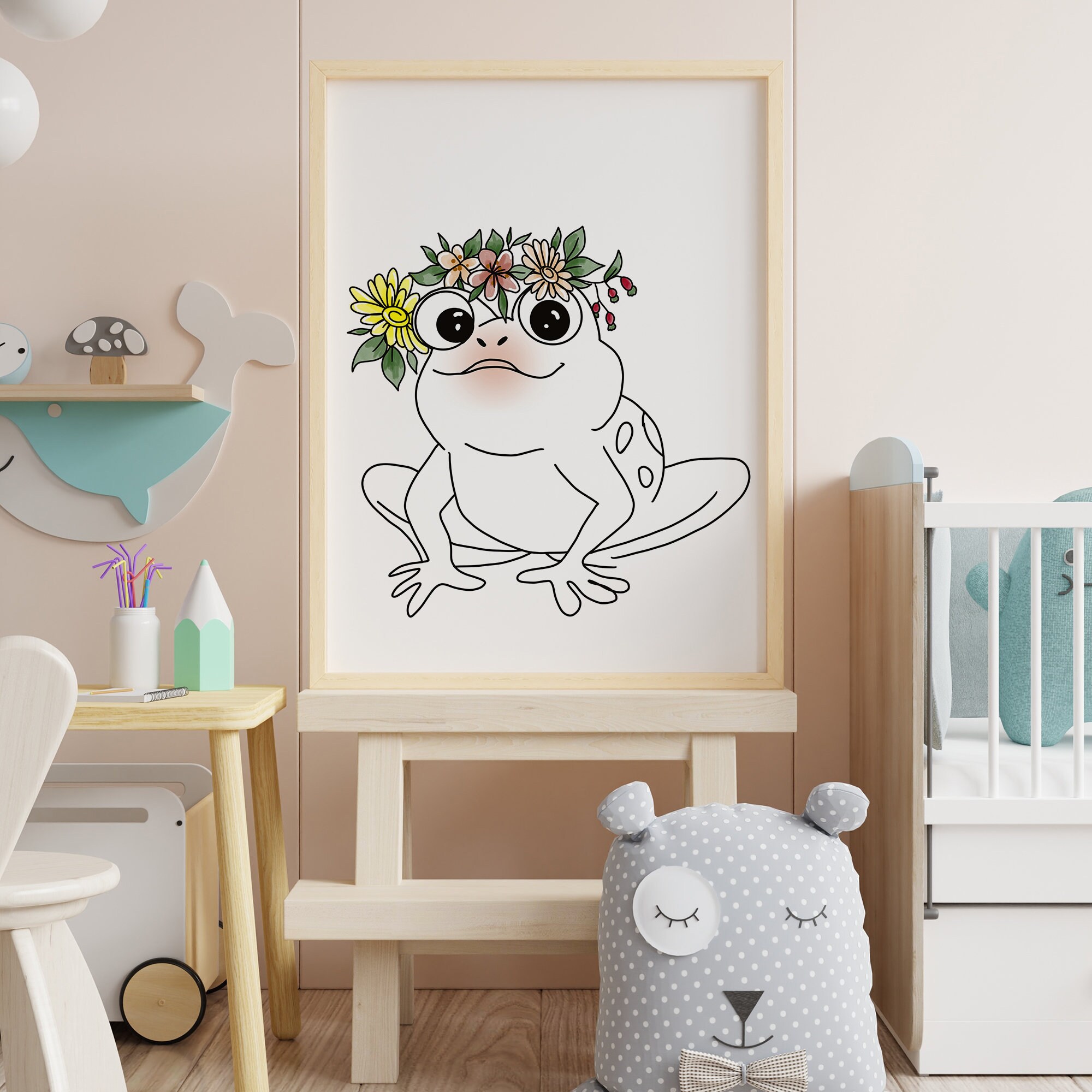 Baby Frog Nursery Print Floral Frog Poster Playroom Wall - Etsy