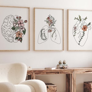 Floral Medical Poster Set of 3, Flower Anatomy Art Print Set, Brain ...