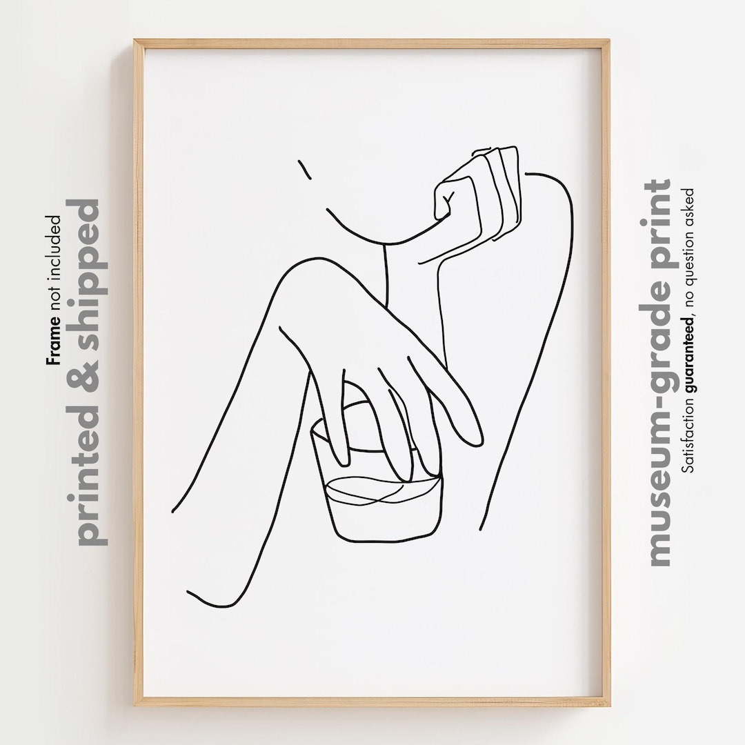 Whiskey Woman Line Art Print: Minimalist Bar Decor - Etsy