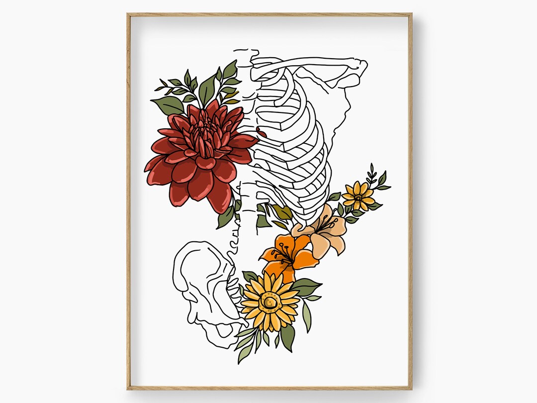 Floral Rib Cage Anatomy Print, Flower Skeleton Art Poster, Orthopedic ...