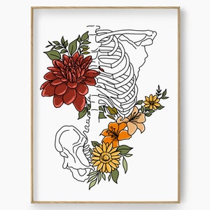 Floral Rib Cage Anatomy Print, Flower Skeleton Art Poster, Orthopedic ...