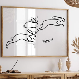 Minimalist Picasso Rabbit Line Drawing, Cubism Rabbit Line Art, Picasso ...