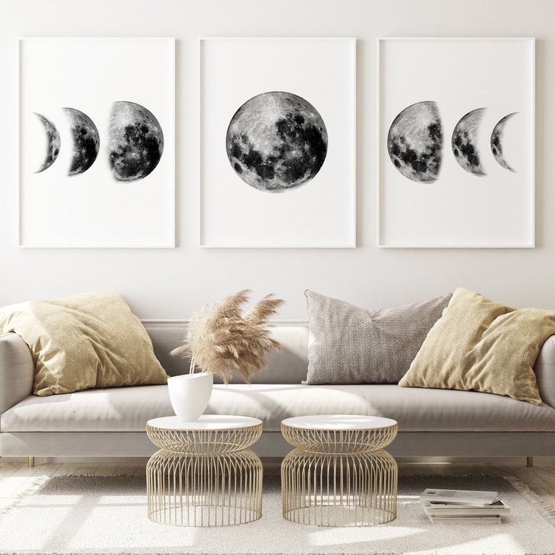 Moon Phases Print Set Celestial Moon Art Modern Boho Poster | Etsy