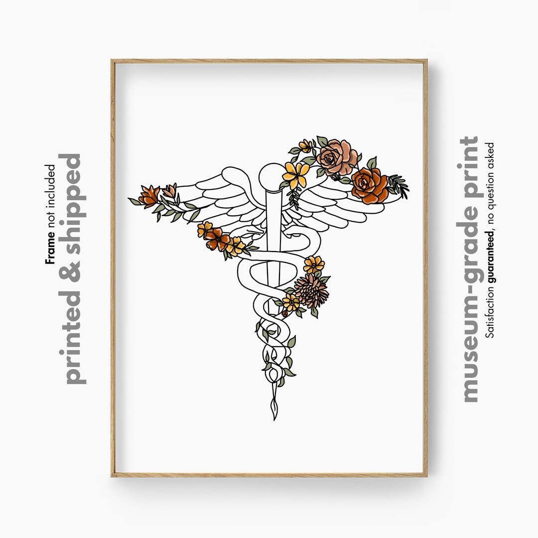 Floral Caduceus Poster, Medical School Gift, Doctor Graduation Gift ...