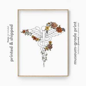Floral Caduceus Poster, Medical School Gift, Doctor Graduation Gift ...