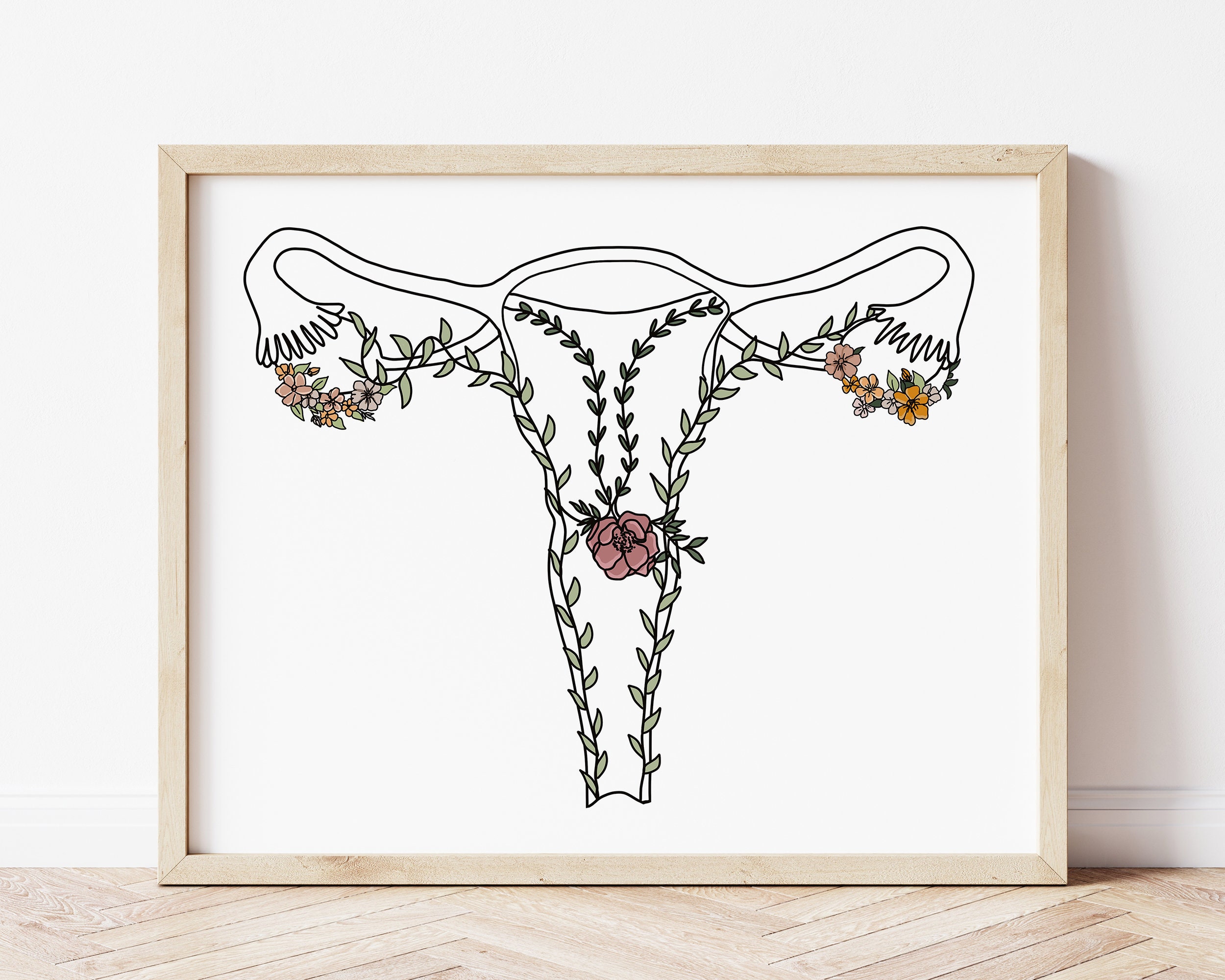 Floral Uterus Art Print Uterus Line Drawing Uterus Anatomy - Etsy