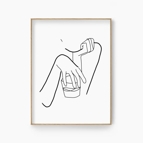 Fine Line Cheers Print Fine Line Drinks Art Cheers Art Bar | Etsy