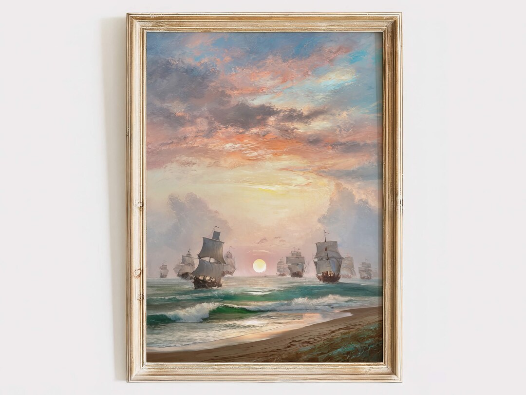 Vintage Seascape Art Print, Sailing Ship Poster, Nautical Gift, Ocean ...