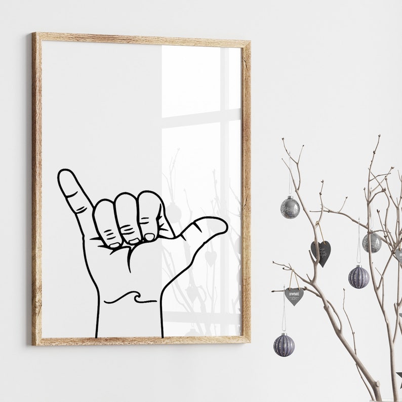 Shaka Hand Line Drawing Shaka Sign Art Print Hand Line Art - Etsy