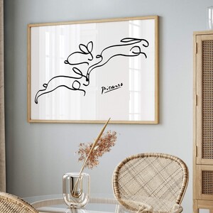 Minimalist Picasso Rabbit Line Drawing, Cubism Rabbit Line Art, Picasso ...