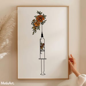 Floral Syringe Art Print: Unique Medical Decor - Etsy