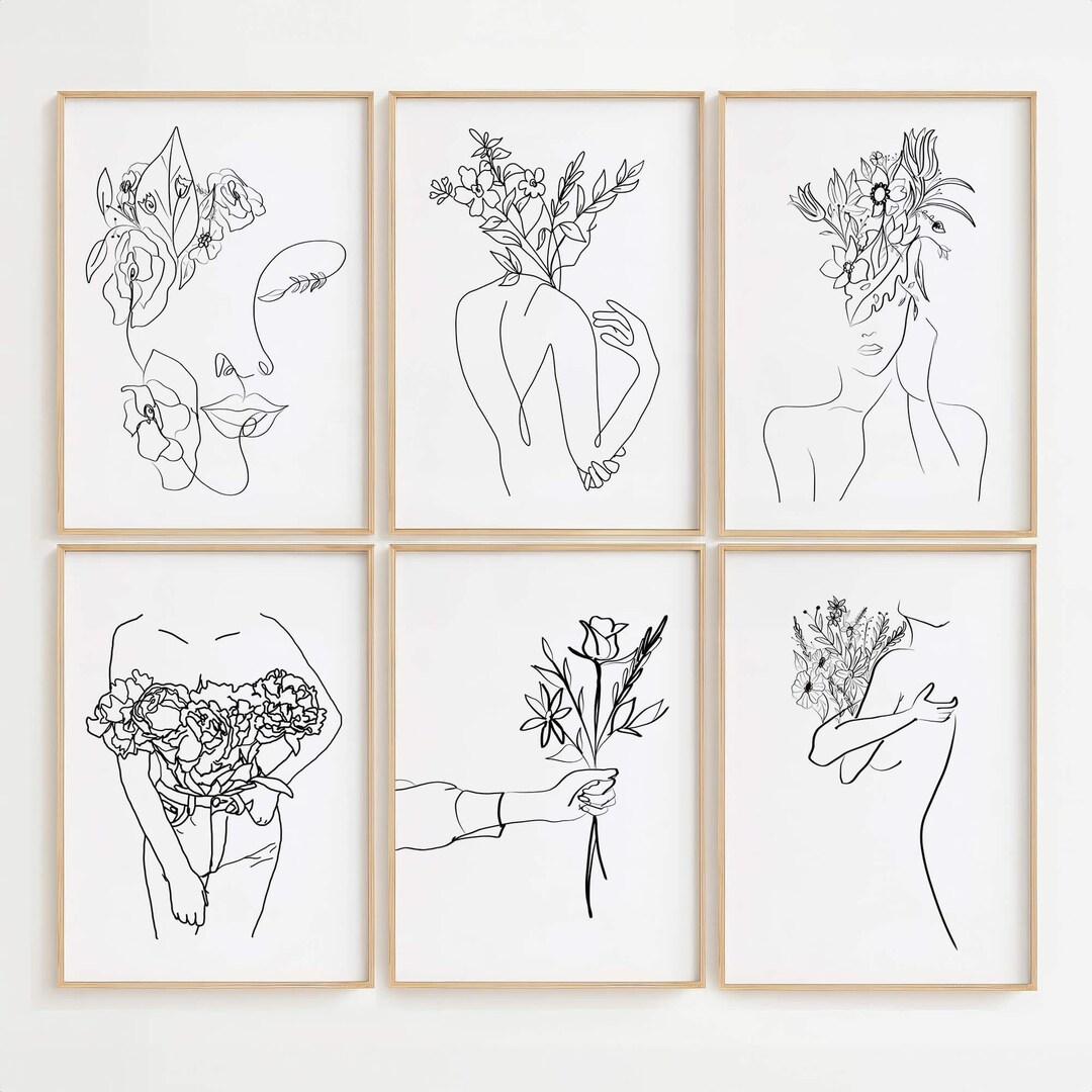 Woman Line Art Poster Bundle, Set of 6 Print, Female Line Drawing Set ...