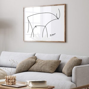 Pablo Picasso Bull Line Drawing, Minimalist Animal Sketch Art Print ...