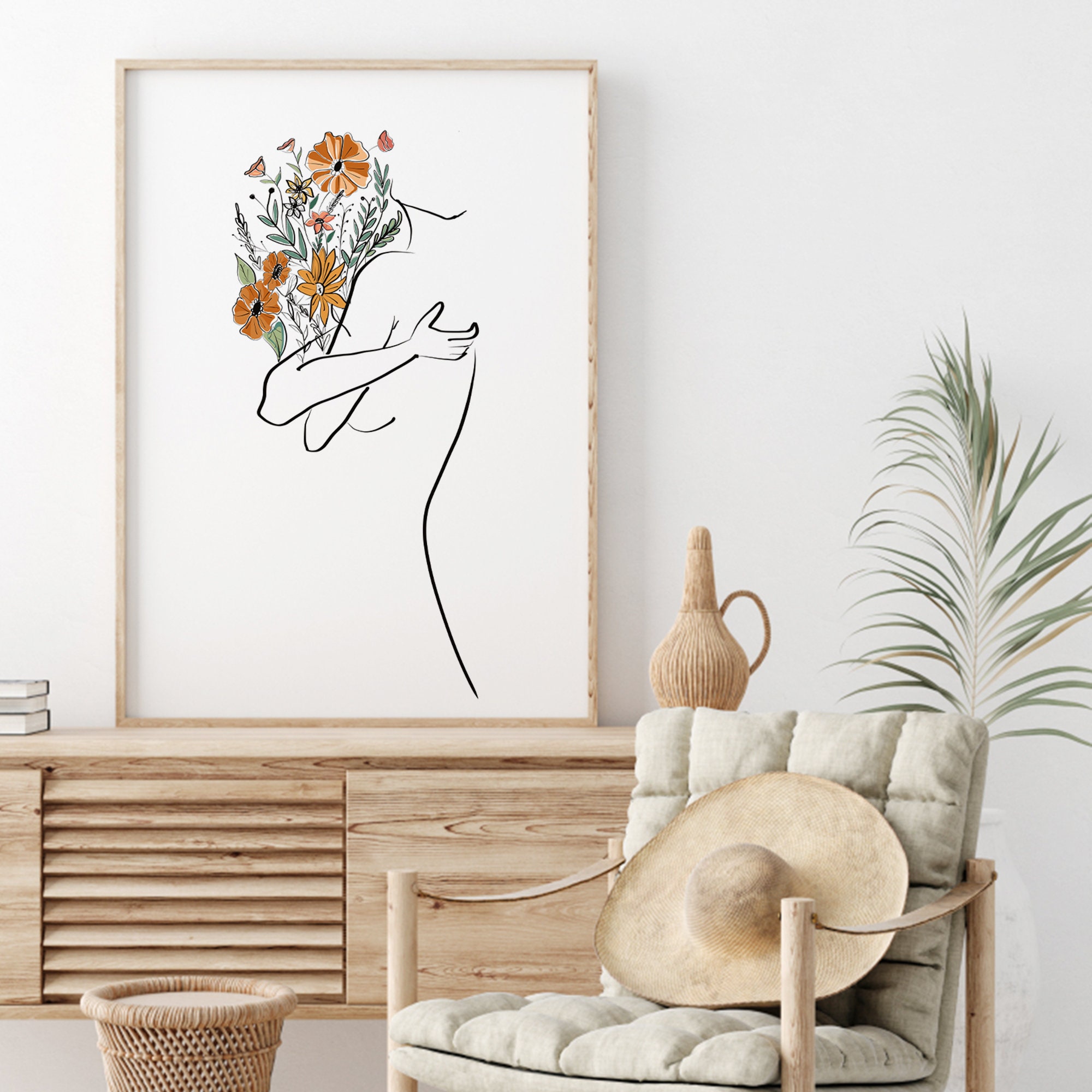 Woman Figure Line Art Flower Head Poster Woman Line Drawing | Etsy