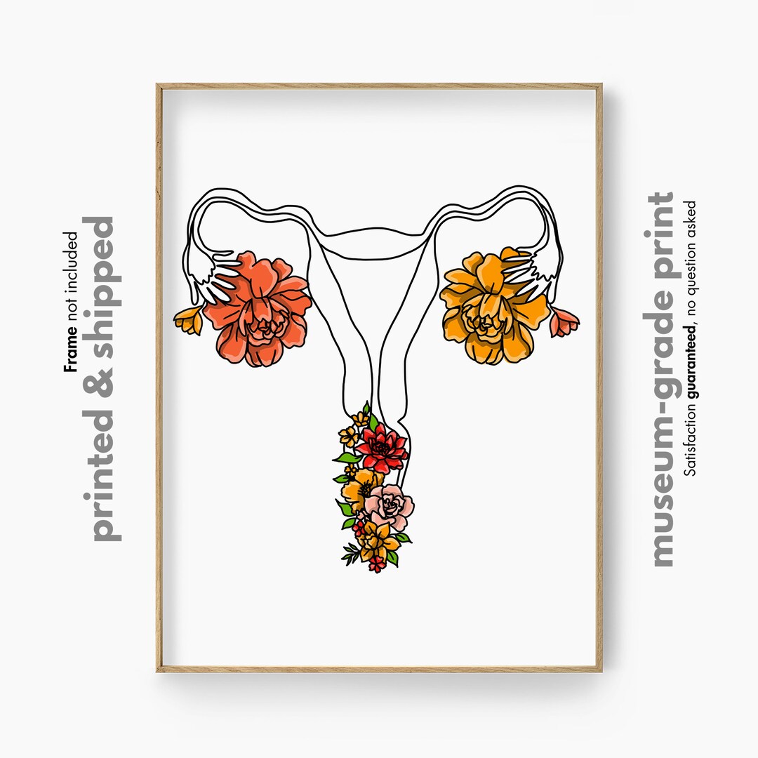 Uterus Art Poster, Uterus Line Art Print, Flower Uterus Poster, Body ...