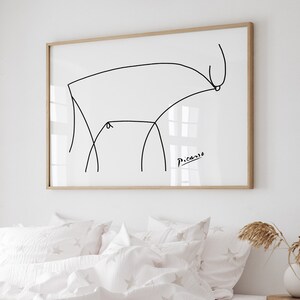 Pablo Picasso Bull Line Drawing, Minimalist Animal Sketch Art Print ...