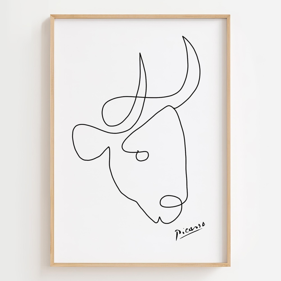 Picasso Bull Head Drawing, Picasso Bull Line Art Print, Exhibition ...