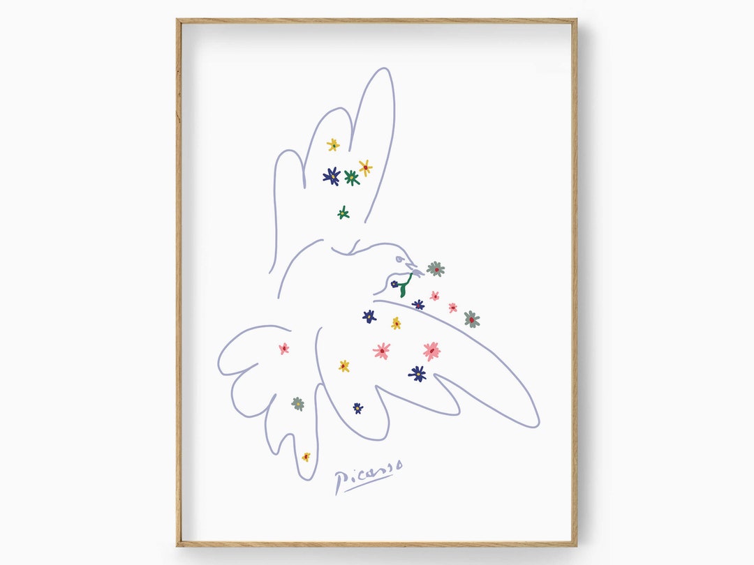Picasso Dove of Peace Wall Art, Colorful Picasso Animal Drawings, Dove ...