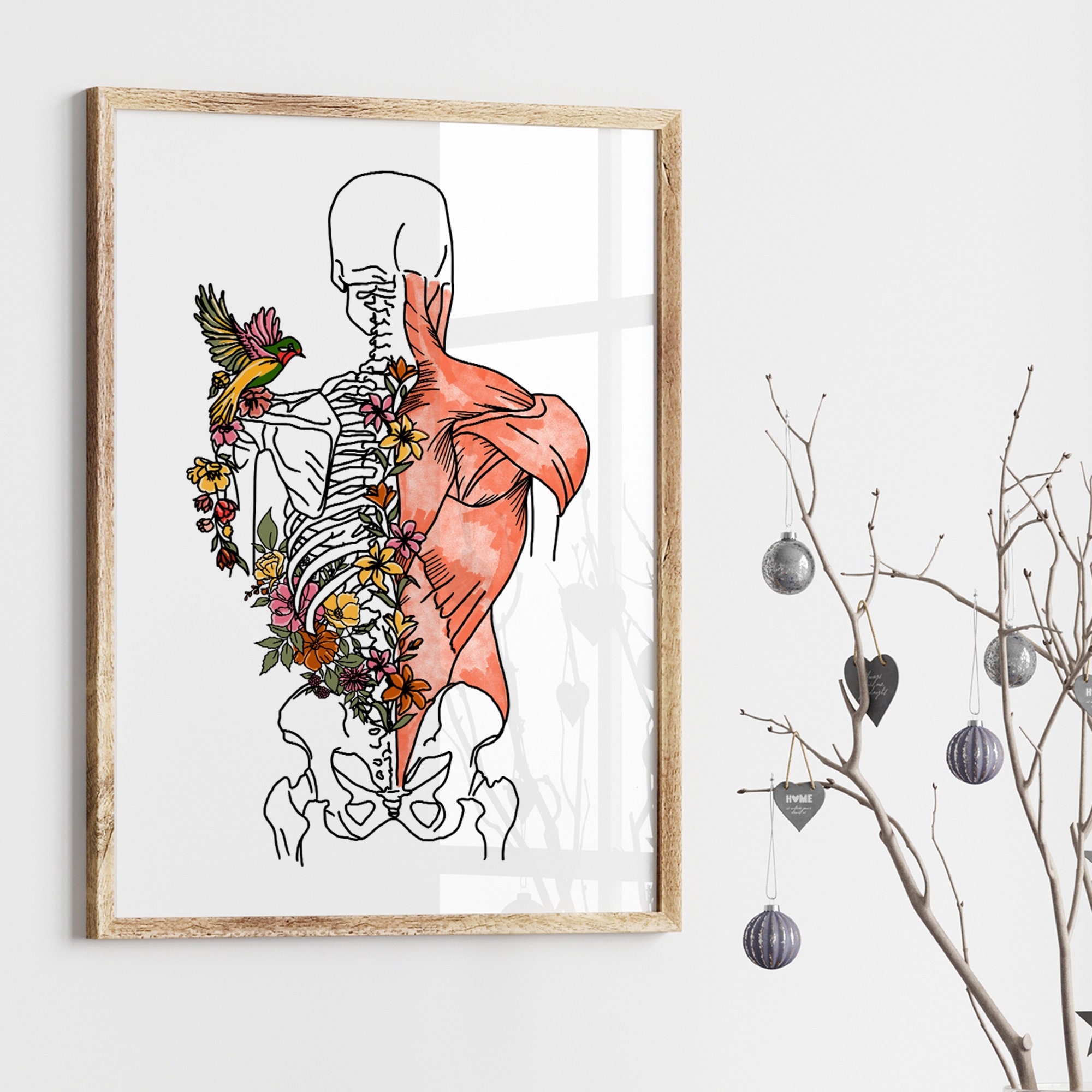Floral Spine Anatomy Print Back Muscles Poster Muscular - Etsy