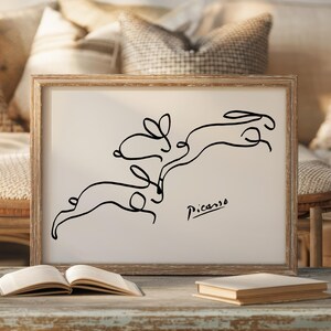 Picasso Rabbit Line Art Print: Minimalist Nursery Sketch (digital ...