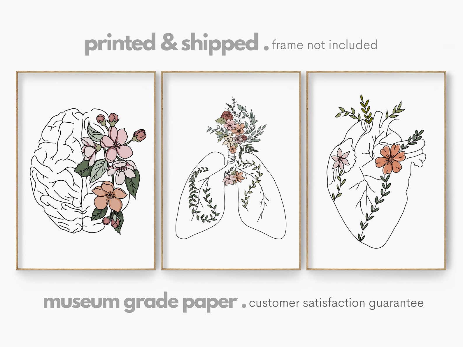 Floral Medical Poster Set of 3 Flower Anatomy Art Print Set - Etsy