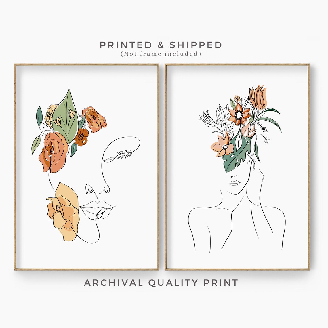 Flower Woman Line Art Set Line Draw Wall Art Set of 2 | Etsy