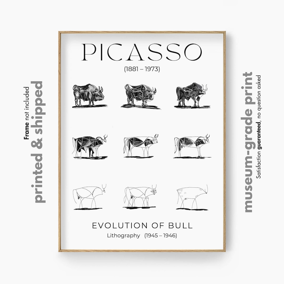 Picasso Bull Sketch, Evolution of Bull Drawing, Nursery Room Decor ...