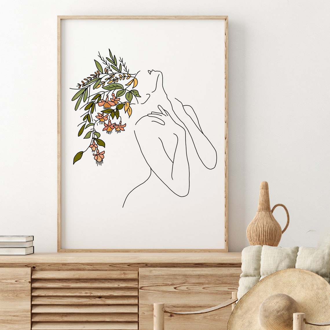 Female Head Flower Line Art Woman Line Drawing Female Figure | Etsy