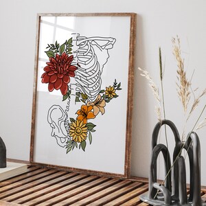 Floral Rib Cage Anatomy Print, Flower Skeleton Art Poster, Orthopedic ...
