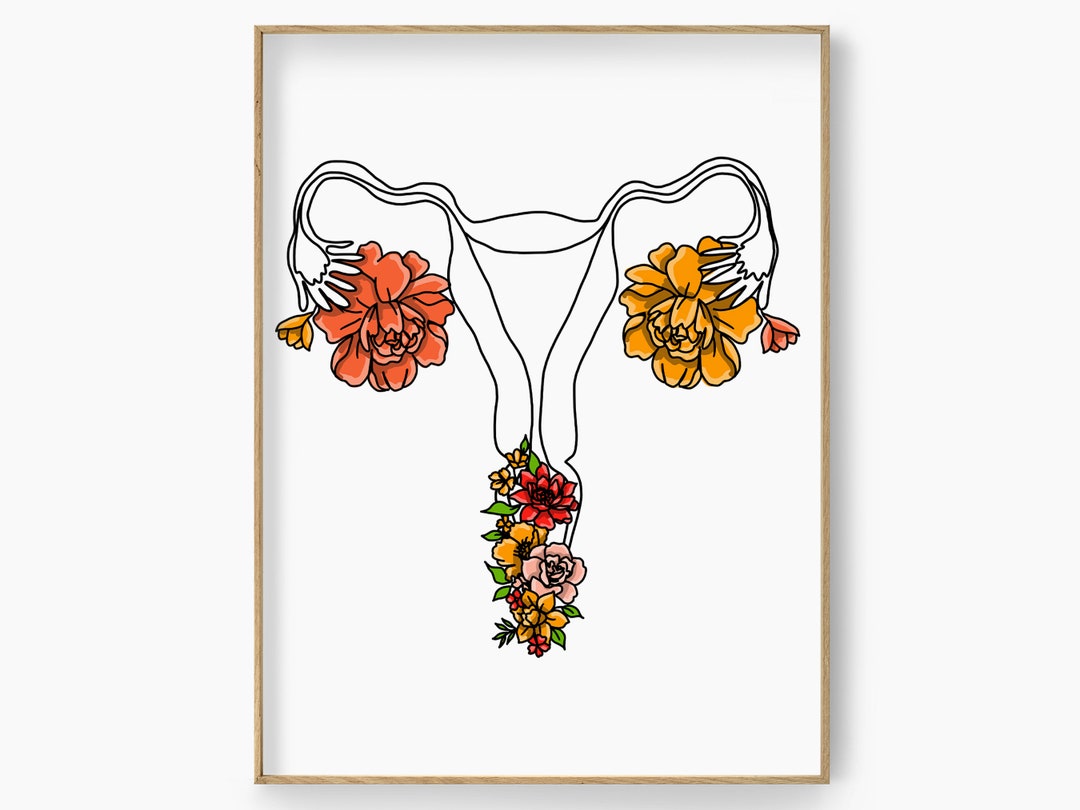 Floral Uterus Art Print, Uterus Line Drawing, Uterus Anatomy Wall Art ...