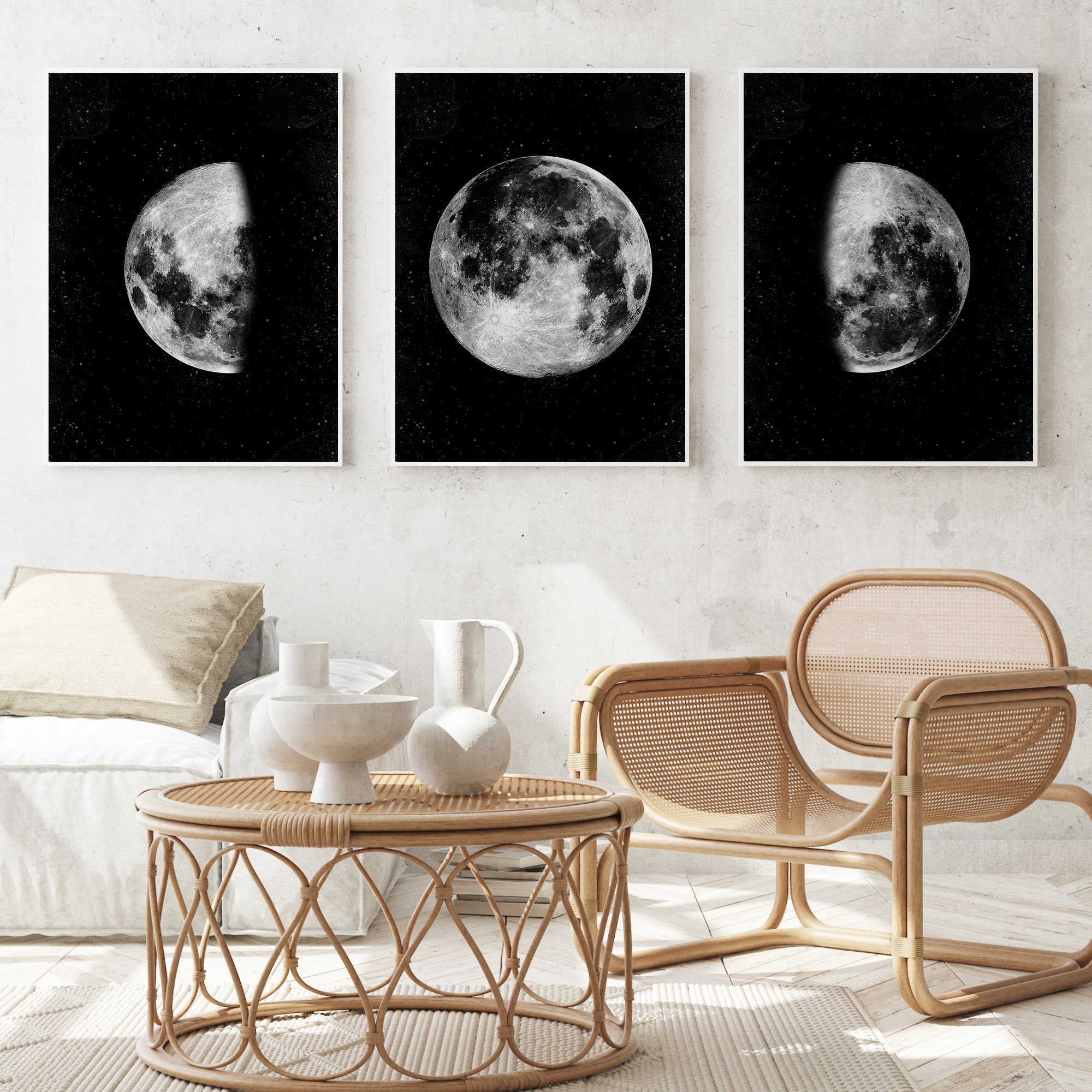 Set Of 3 Moon Phases Print Moon Phases Wall Art Set Moon | Etsy