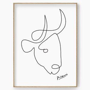 Picasso Bull Head Drawing, Picasso Bull Line Art Print, Exhibition ...