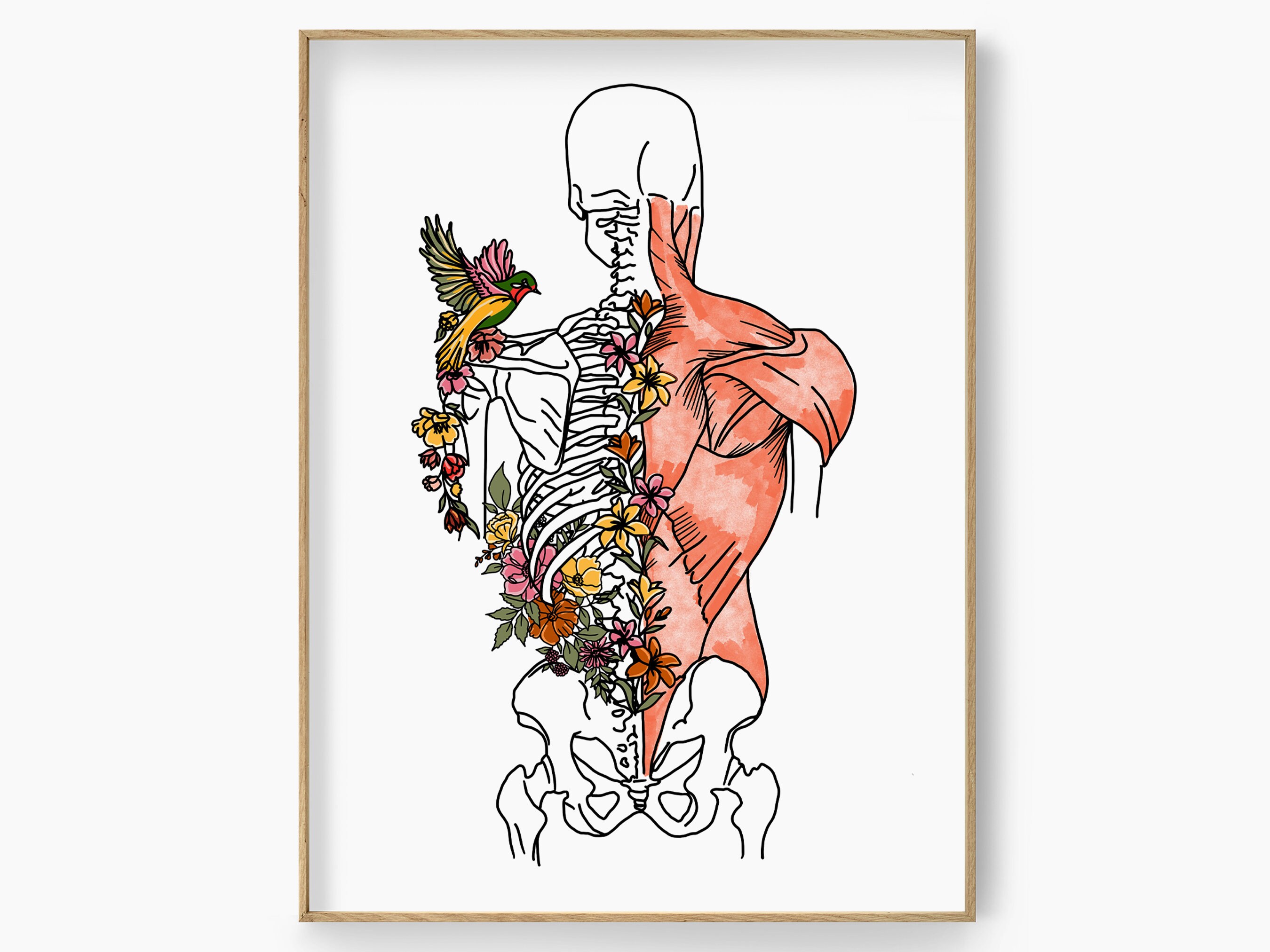 Floral Spine Anatomy Print Back Muscles Poster Muscular - Etsy