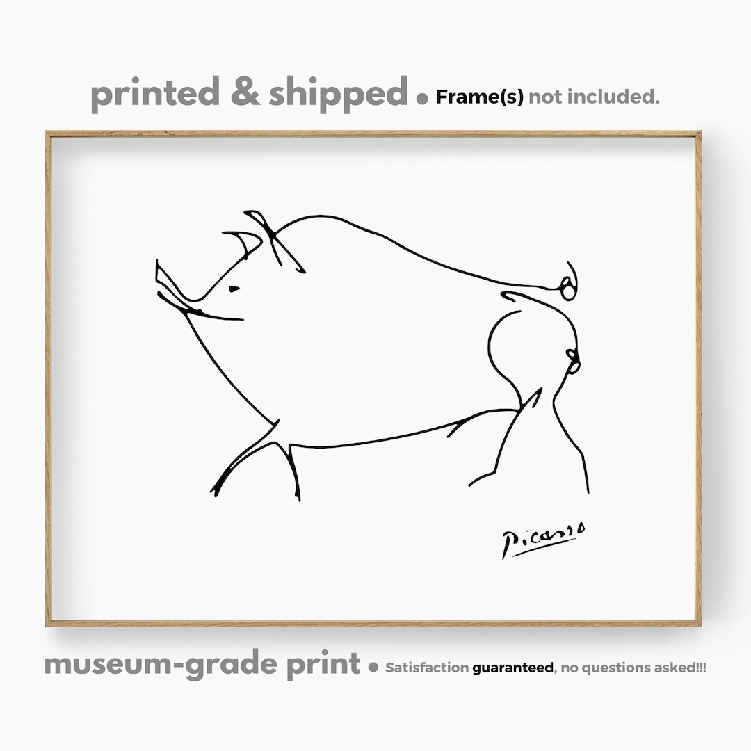 Picasso Pig Line Art Print, Pig Line Drawing, Picasso Animal Poster ...
