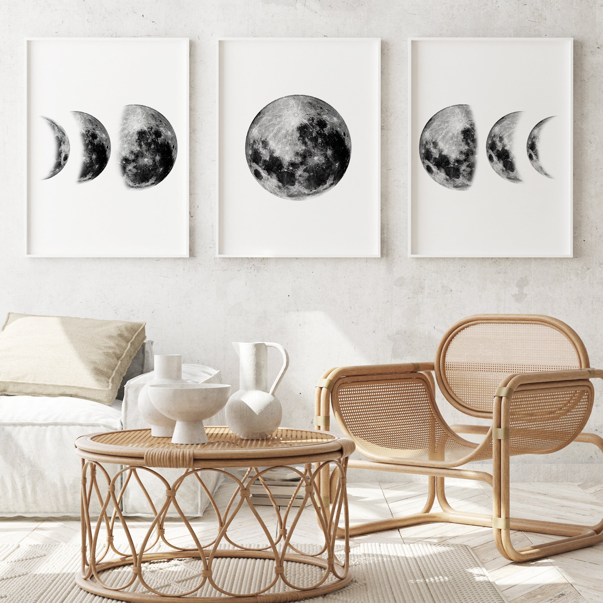 Moon Phases Print Set Celestial Moon Art Modern Boho Poster | Etsy