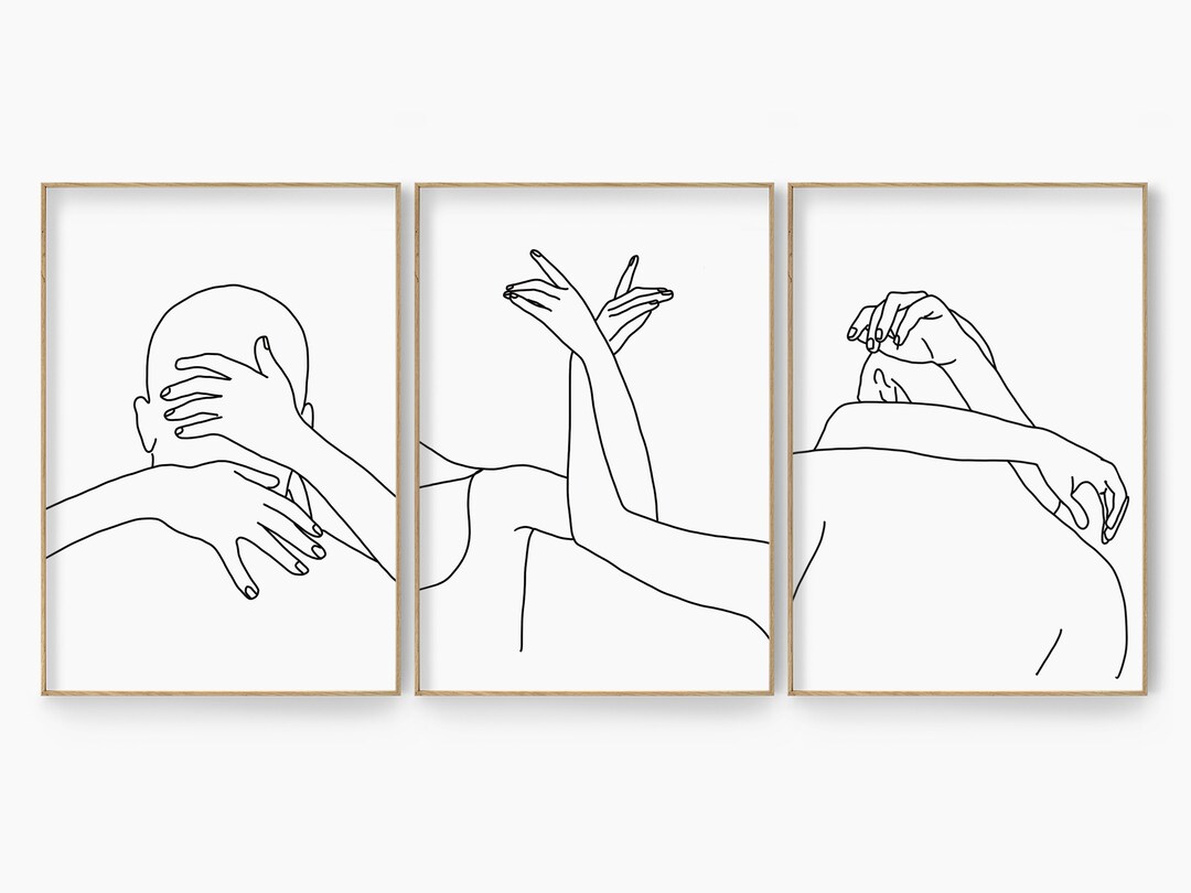 Romantic Couple Line Art Set Couple Love Art Print Hugging Etsy