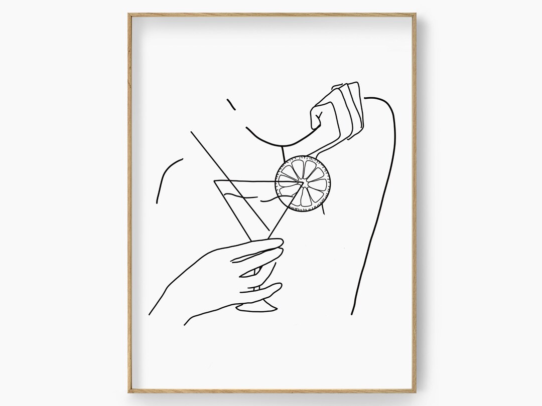 Drink Line Art Print, Fine Line Cocktail Art Print, Simple Bar Poster ...